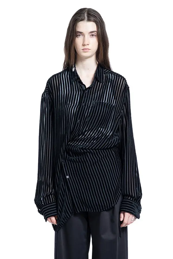 ANN DEMEULEMEESTER Striped Velour Asymmetrical Shirt