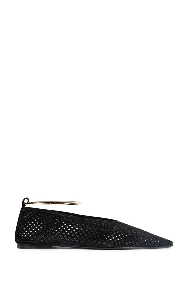 JIL SANDER Perforated Suede Ballerina Flats With Metal Anklet