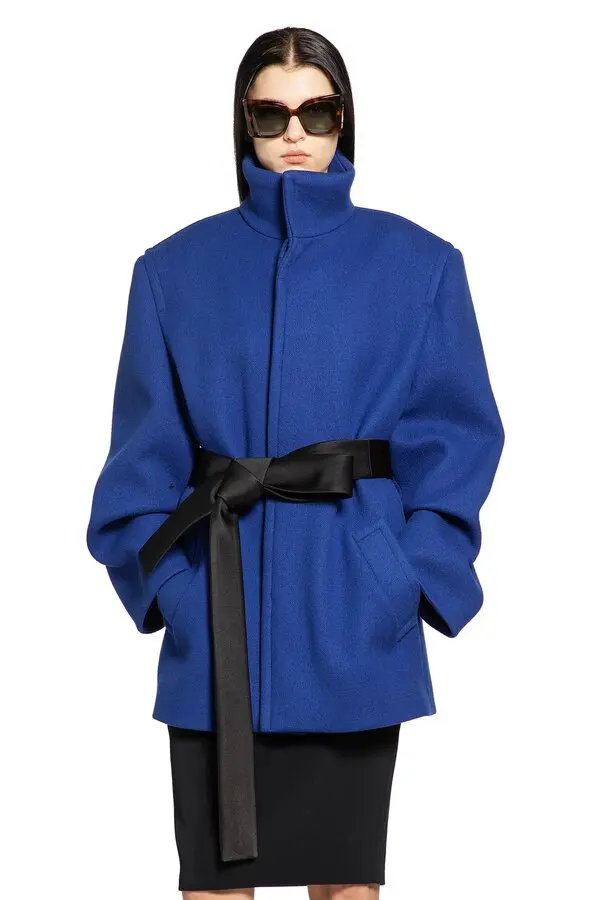 Saint Laurent Belted Wool Coat - Blue
