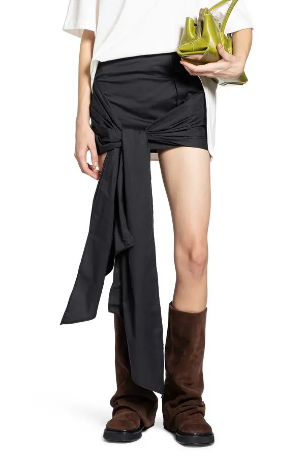 Attico Stretch Cotton Poplin Mini Skirt With Asymmetrical Tie Detail