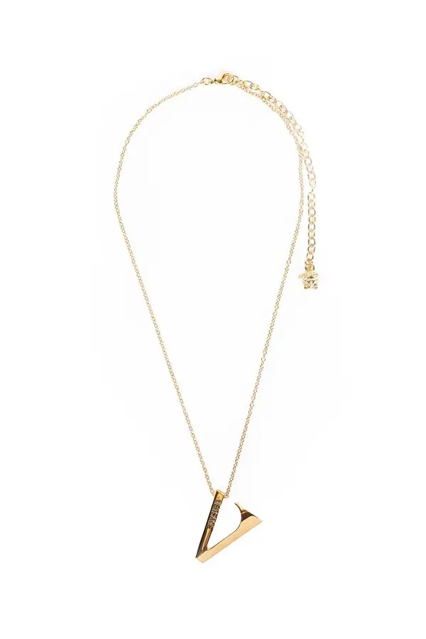 Versace V Pendant Necklace - Gold