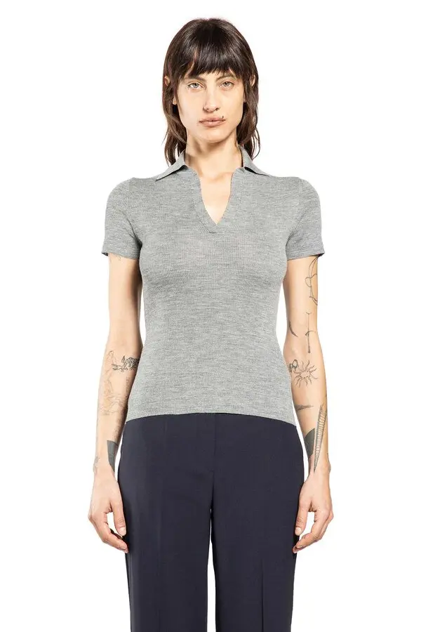 Max Mara Ribbed-knit V-neck Short-sleeve Polo