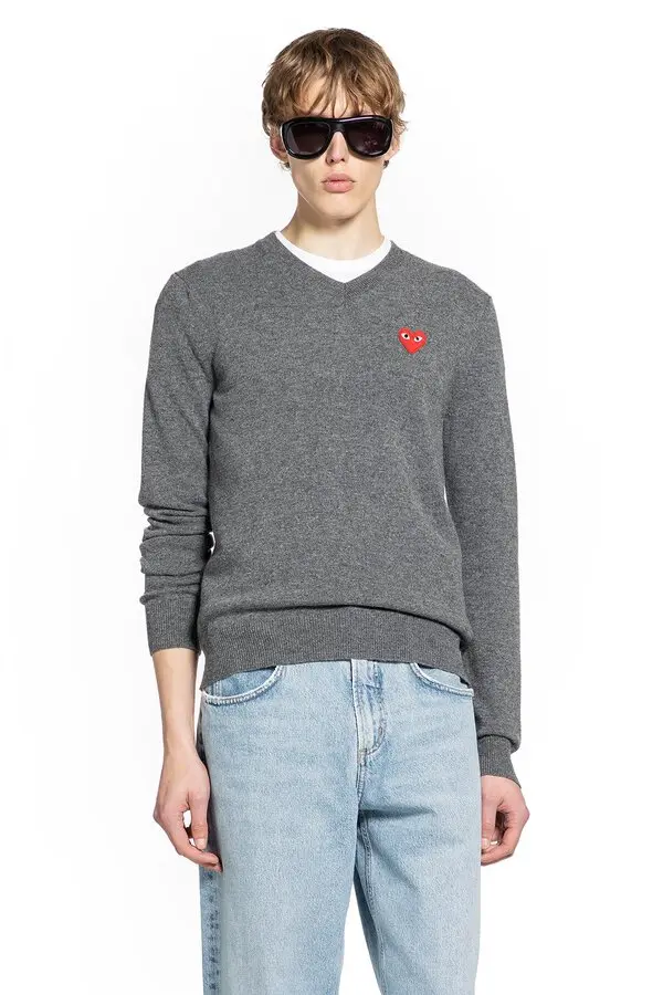 Play Comme Des Garcon Wool V-neck Sweater With Heart Embroidery