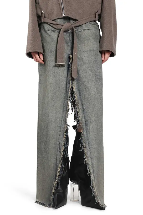 Rick Owens Denim Maxi Skirt With Slits