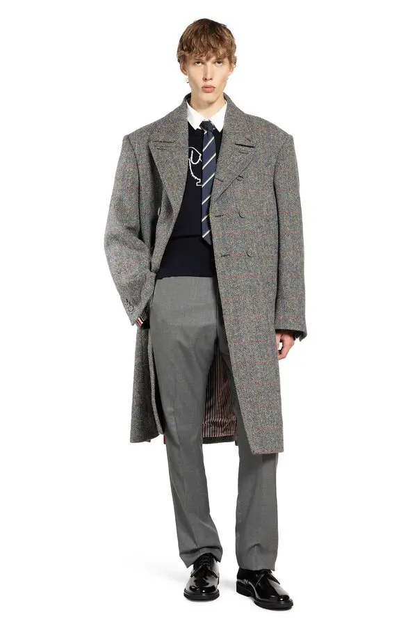 Thom Browne Oversized Peacoat In Hunting Tweed