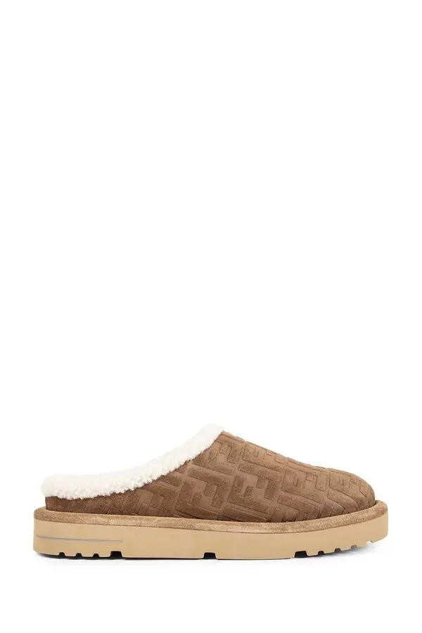 Fendi Embossed Suede Shearling Lined Mules