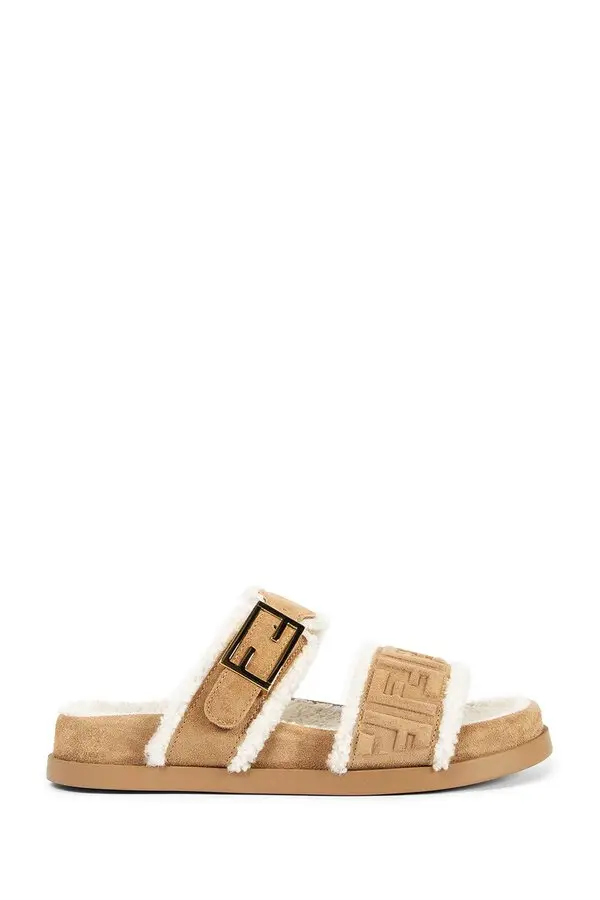 Fendi Suede And Shearling Slides