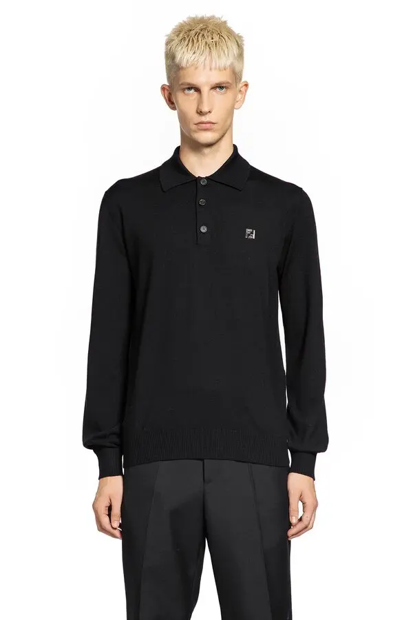 Fendi Stretch Wool Polo Shirt With Collar - Black