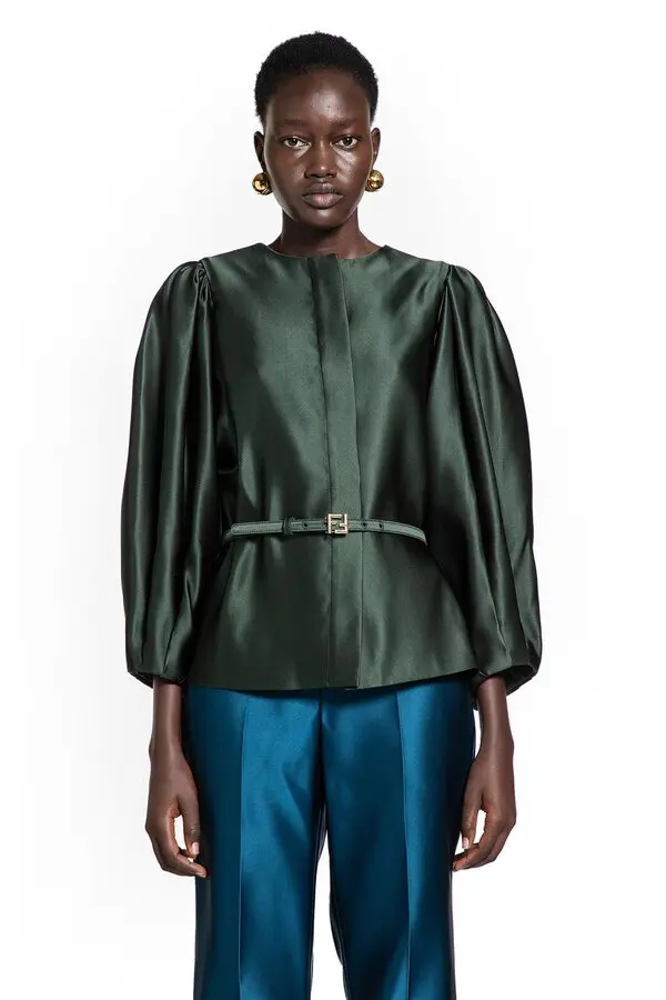 Fendi Duchesse Satin Jacket With Ff Buckle Belt