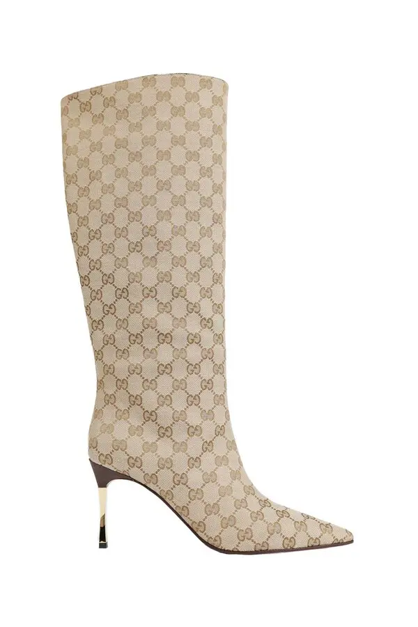 Gucci Gg Canvas Stiletto High Heel Boots - Beige