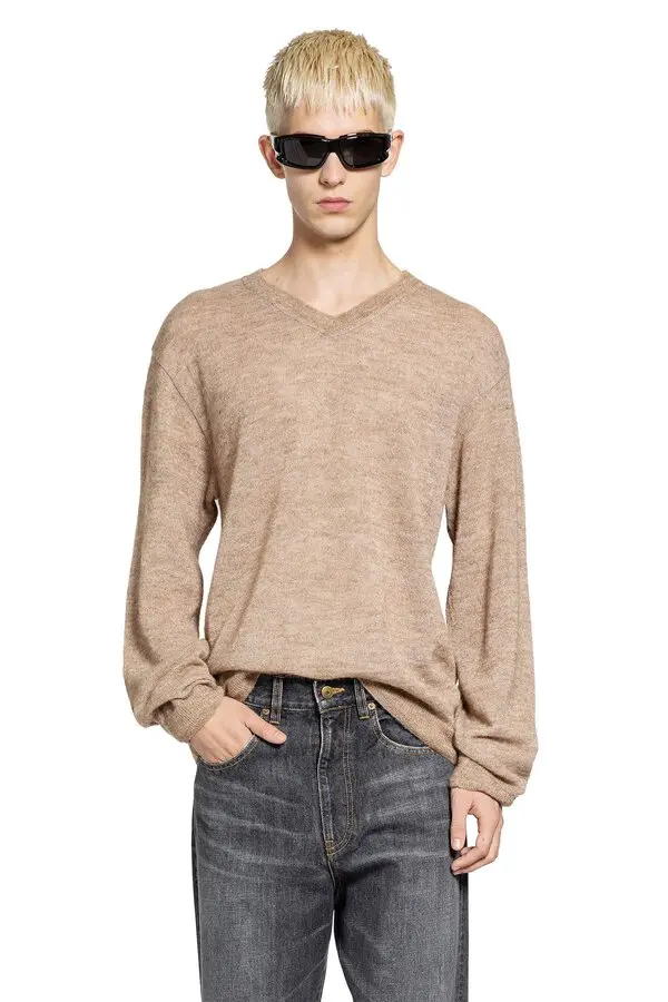 MYTHINKS Alpaca Shaggy V-neck Sweater