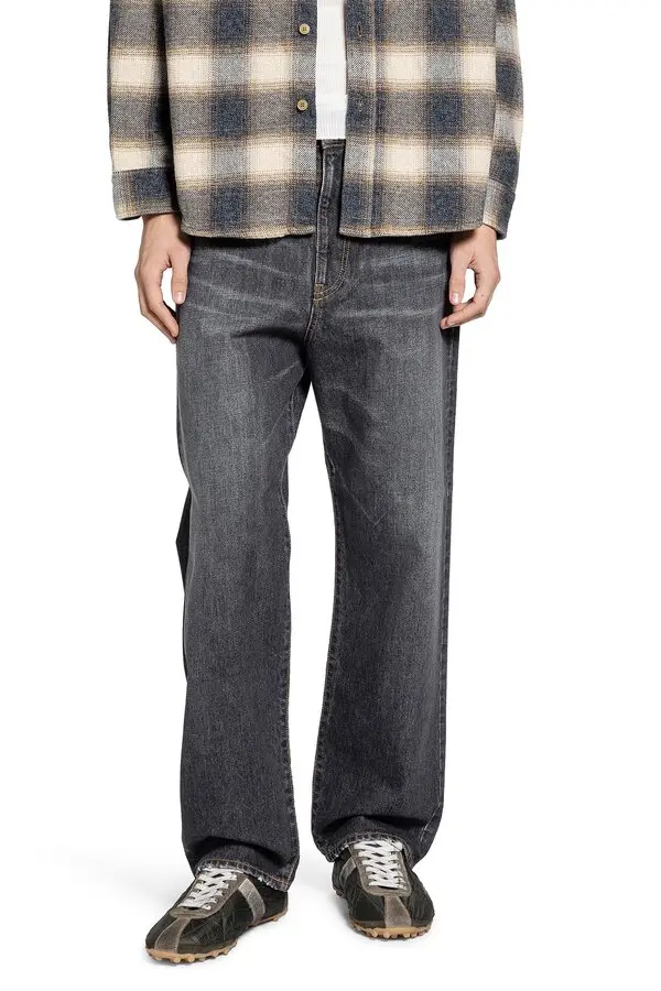 MYTHINKS Straight Leg Denim Pants With Distressed Details