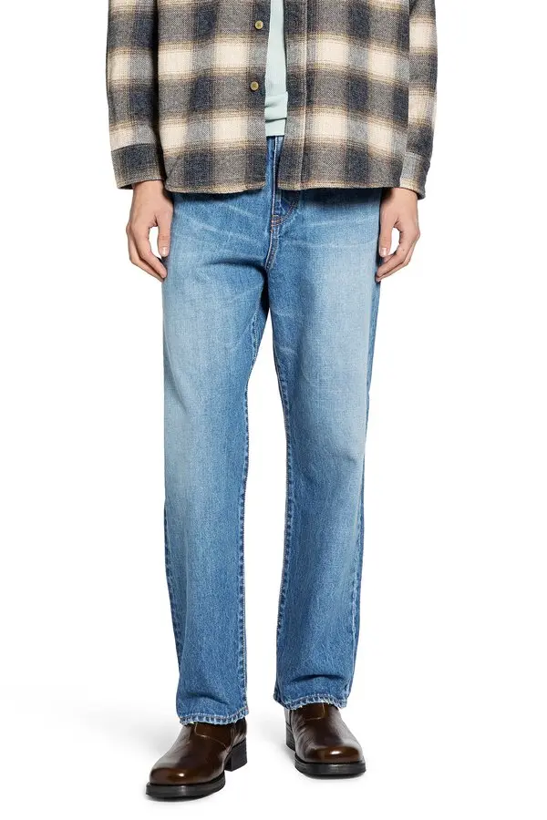 MYTHINKS Indigo Washed Denim Straight Leg Pants