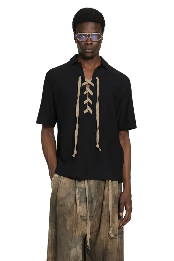 ZIGGY CHEN String Fastened Rugby Polo Shirt