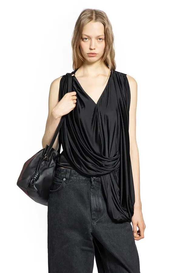 Loewe Draped Viscose Satin V-neck Sleeveless Top