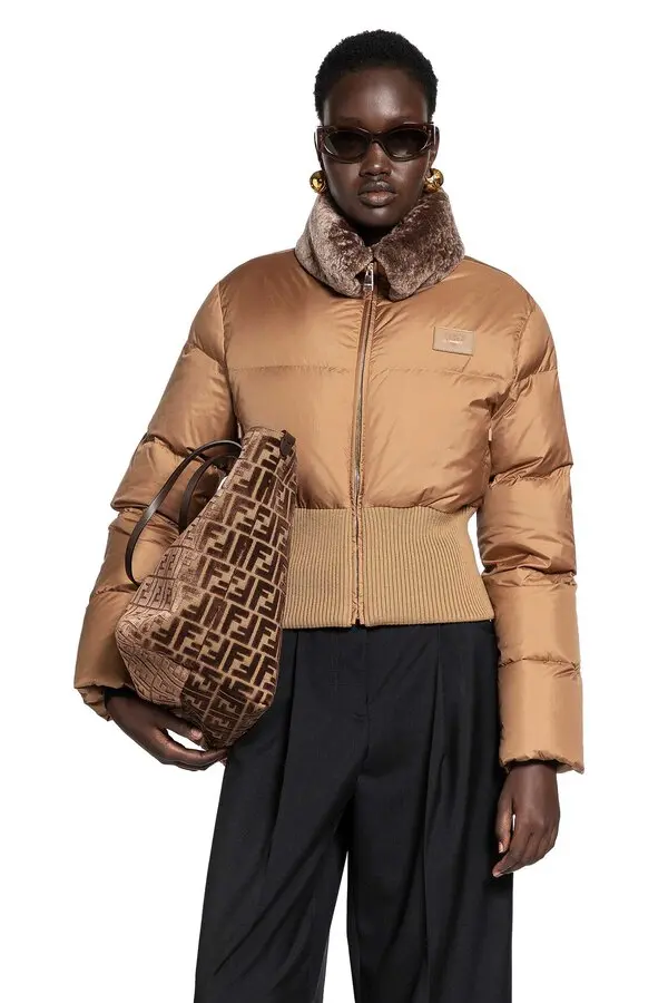 Fendi Nylon And Shearling Down Cropped Jacket
