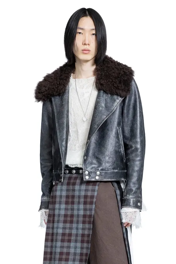 ANN DEMEULEMEESTER Distressed Shearling Leather Jacket