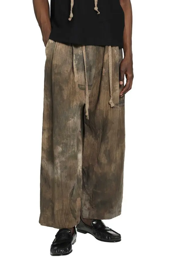 ZIGGY CHEN Digital Print Hand-dyed Hemp Drawstring Trousers