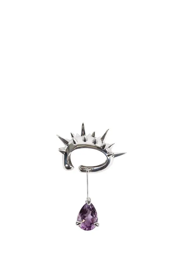 ALAN CROCETTI Blown Drop Spike Ear Cuff With Amethyst - Silver