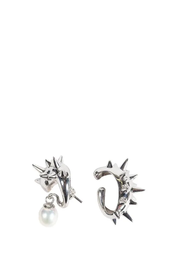 ALAN CROCETTI Mini Spike Alien Pearl Ear Set - Silver