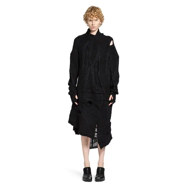 HALOS Alpaca Wool Cable Knit Coat With Distressed Details