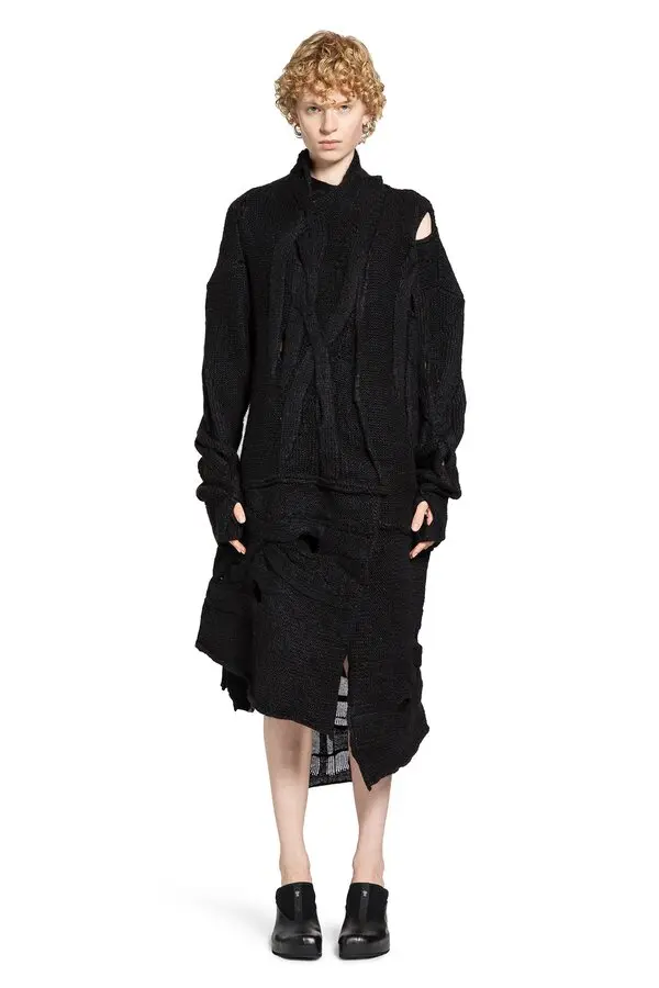 HALOS Alpaca Wool Cable Knit Coat With Distressed Details