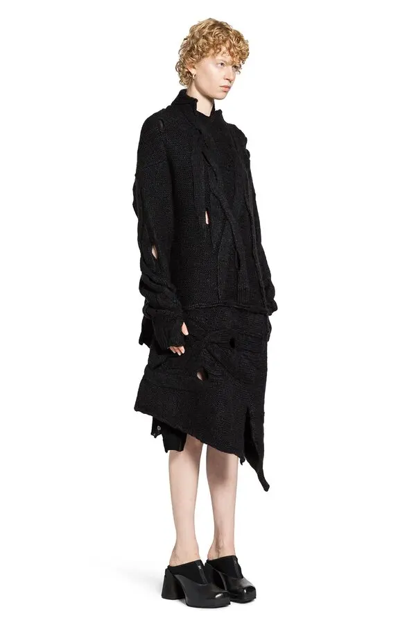 HALOS Alpaca Wool Cable Knit Coat With Distressed Details