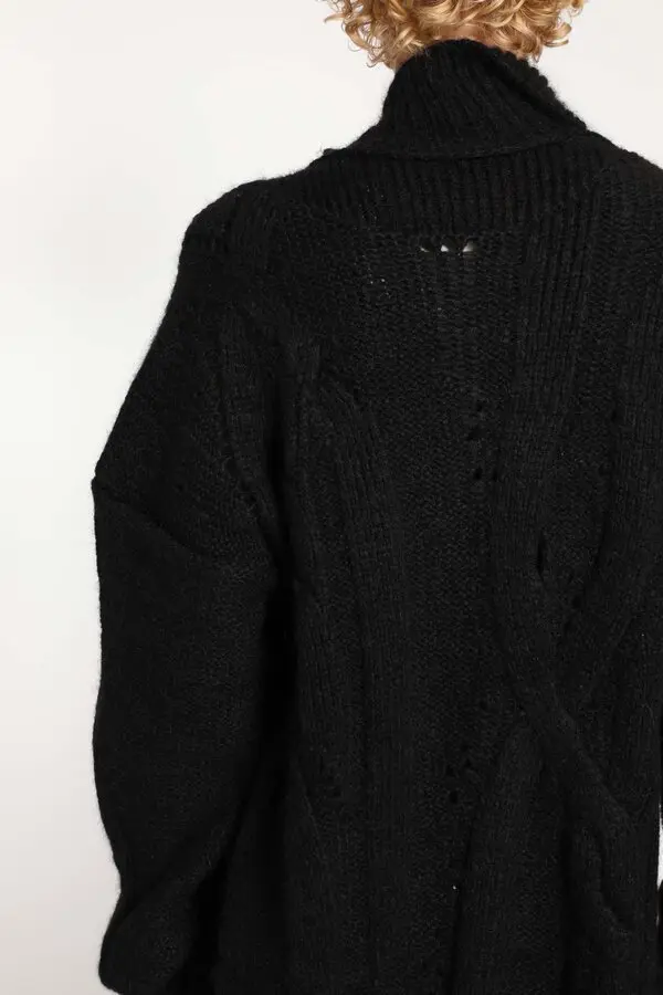 HALOS Alpaca Wool Cable Knit Coat With Distressed Details