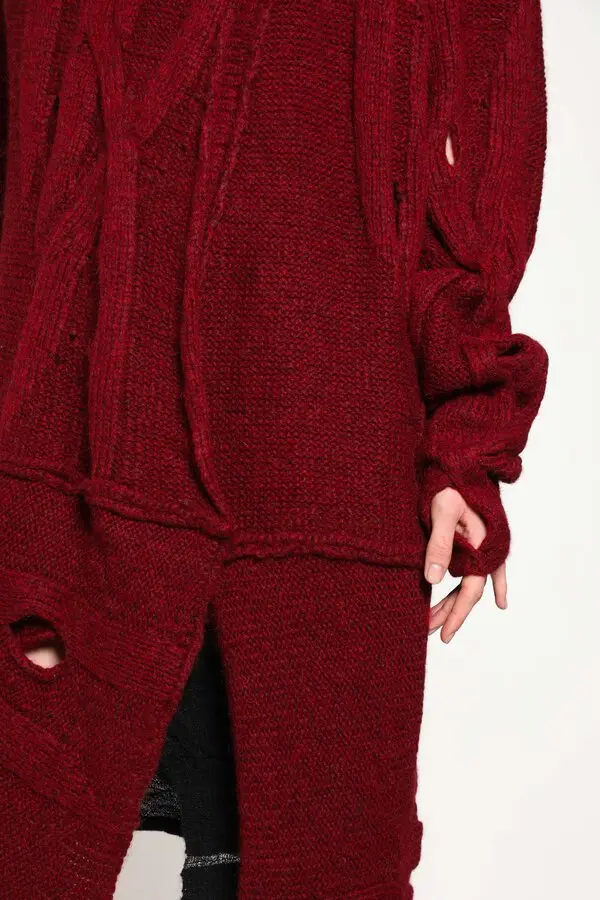 HALOS Alpaca Wool Cable Knit Distressed Coat