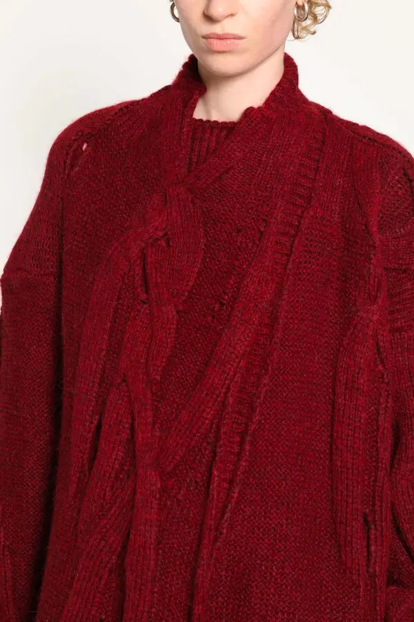 HALOS Alpaca Wool Cable Knit Distressed Coat
