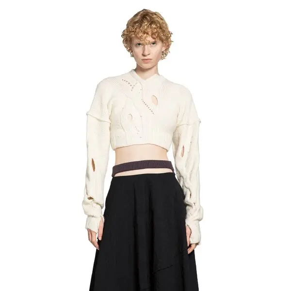 HALOS Alpaca Wool Cable Knit Cropped Sweater - Off-white