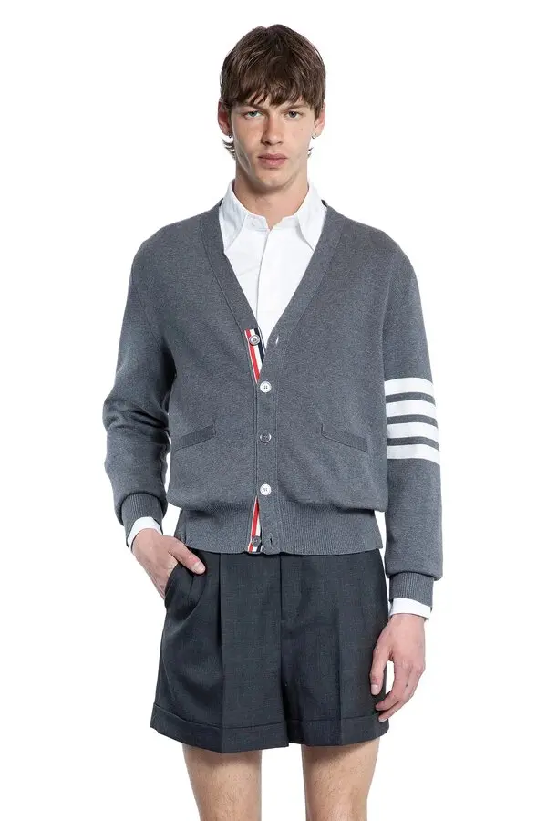 Thom Browne 4-bar Milano Stitch Cotton Cardigan - Grey