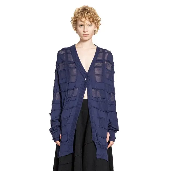 HALOS Sheer Cotton Cashmere Checked Cardigan - Blue