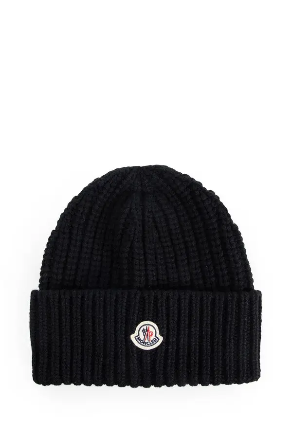 Moncler Ribbed Knit Wool Beanie - Black