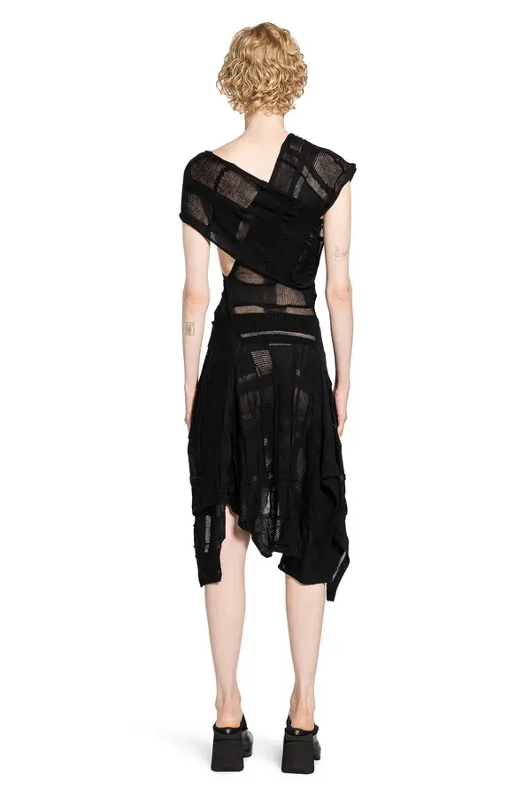 HALOS Asymmetric Sheer Checked Knit Dress