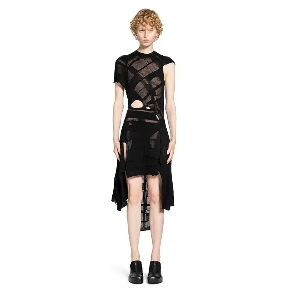 HALOS Asymmetrical Cut-out Checked Knit Dress