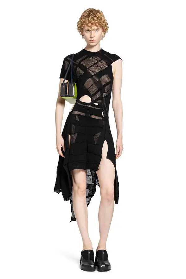 HALOS Asymmetrical Cut-out Checked Knit Dress
