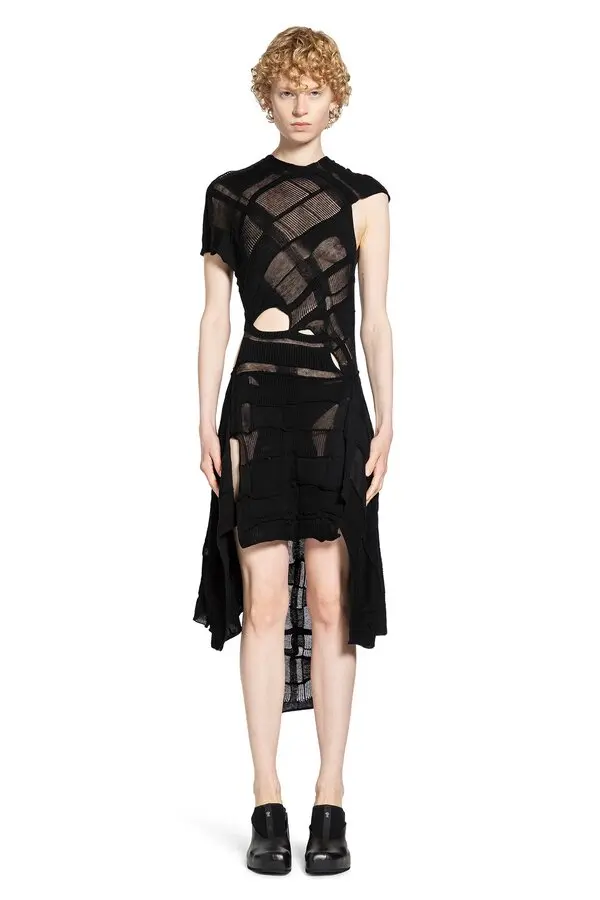 HALOS Asymmetrical Cut-out Checked Knit Dress