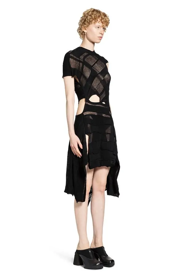 HALOS Asymmetrical Cut-out Checked Knit Dress