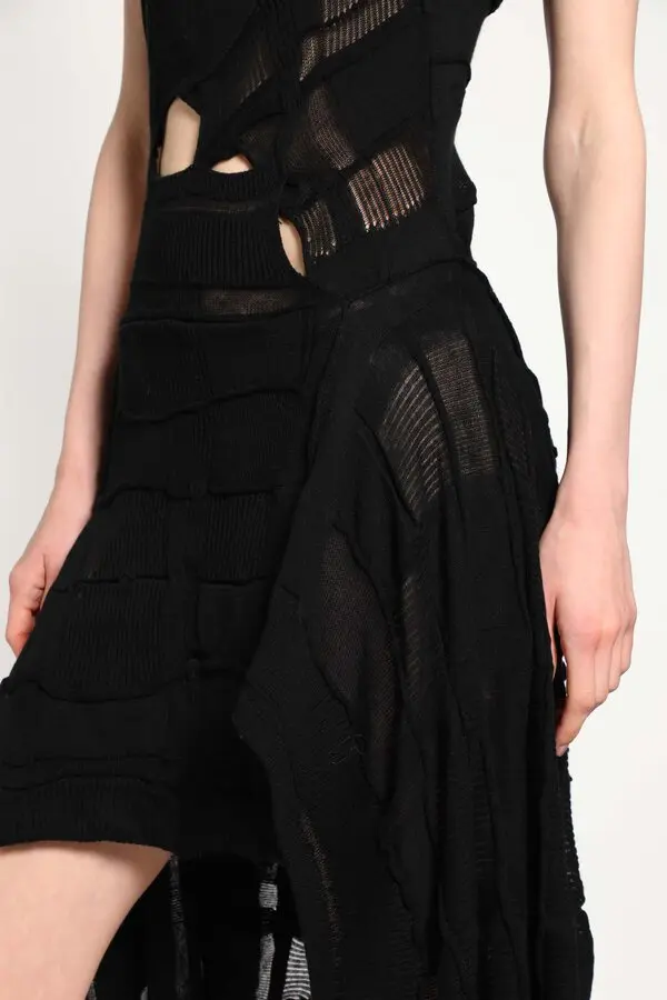 HALOS Asymmetrical Cut-out Checked Knit Dress