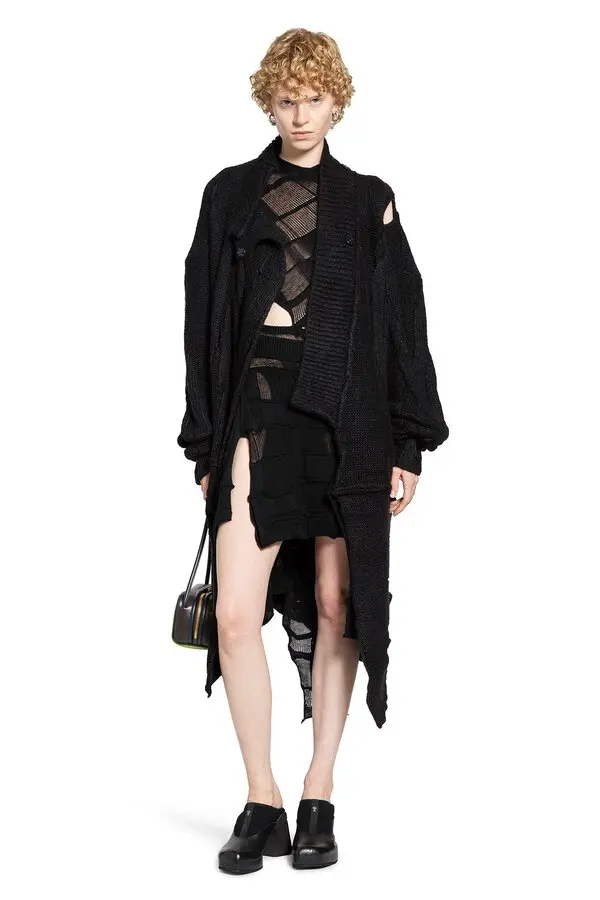 HALOS Asymmetrical Cut-out Checked Knit Dress