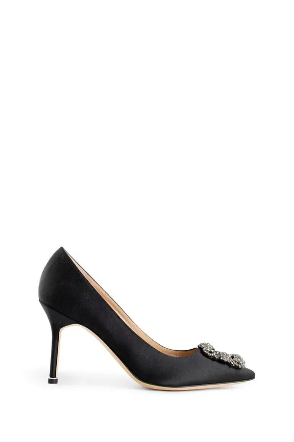 Manolo Blahnik Hangisi Satin Jewel Buckle Pumps - Black