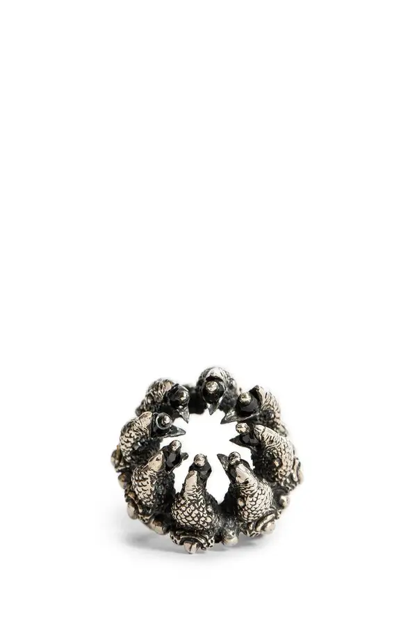 KD2024 Parrot Vortex Ring With Black Stone Details - Silver
