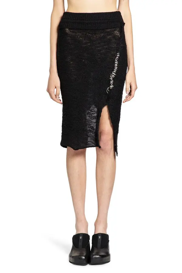 HALOS Textured Alpaca Wool Knit Skirt With Graphic Stitching
