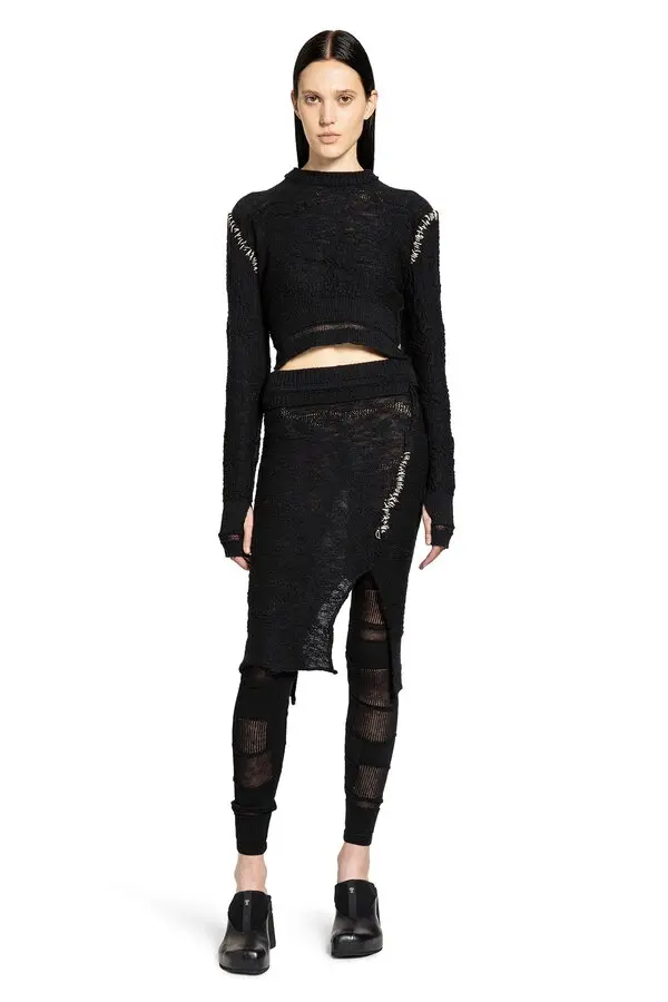 HALOS Textured Alpaca Wool Knit Skirt With Graphic Stitching