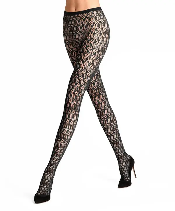 Falke Fluid Fusion Patterned Tights - Black