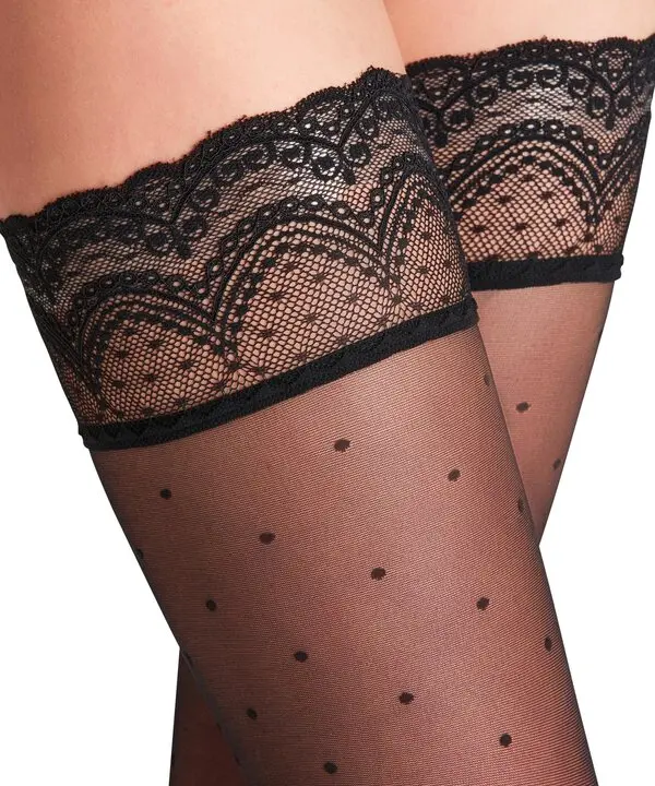 Falke Dot 15 Denier Stay-ups With Lace Top - Black