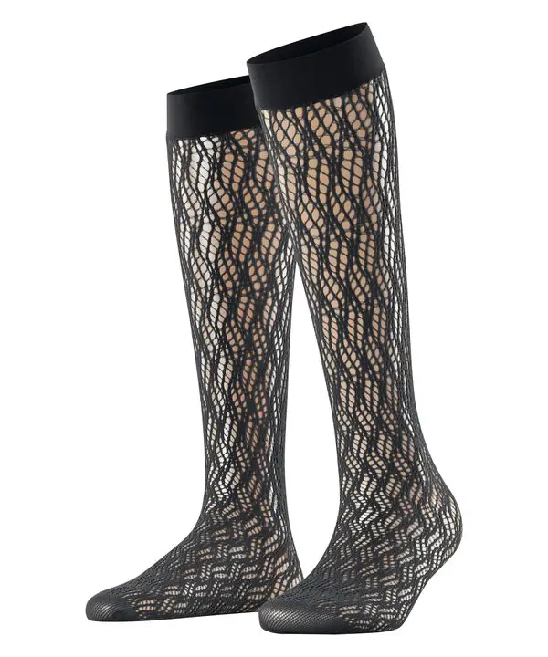 Falke Pure Shore Knee-high Patterned Mesh Socks - Black