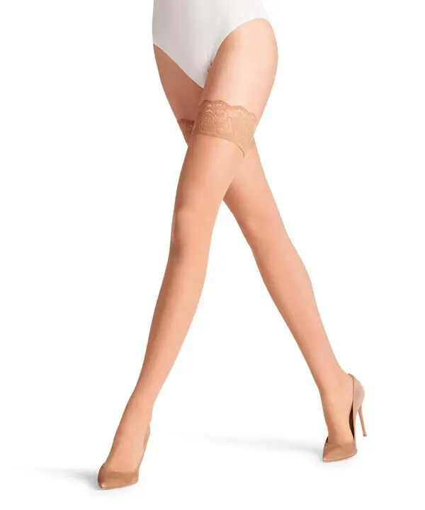 Falke Matt Deluxe 20 Denier Stay-up Stockings With Decorative Lace Trim - Beige