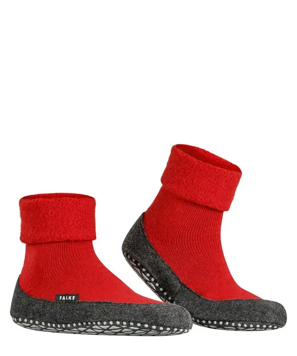 Falke Cosyshoe Merino Wool Slipper Socks With Grip Sole - Red